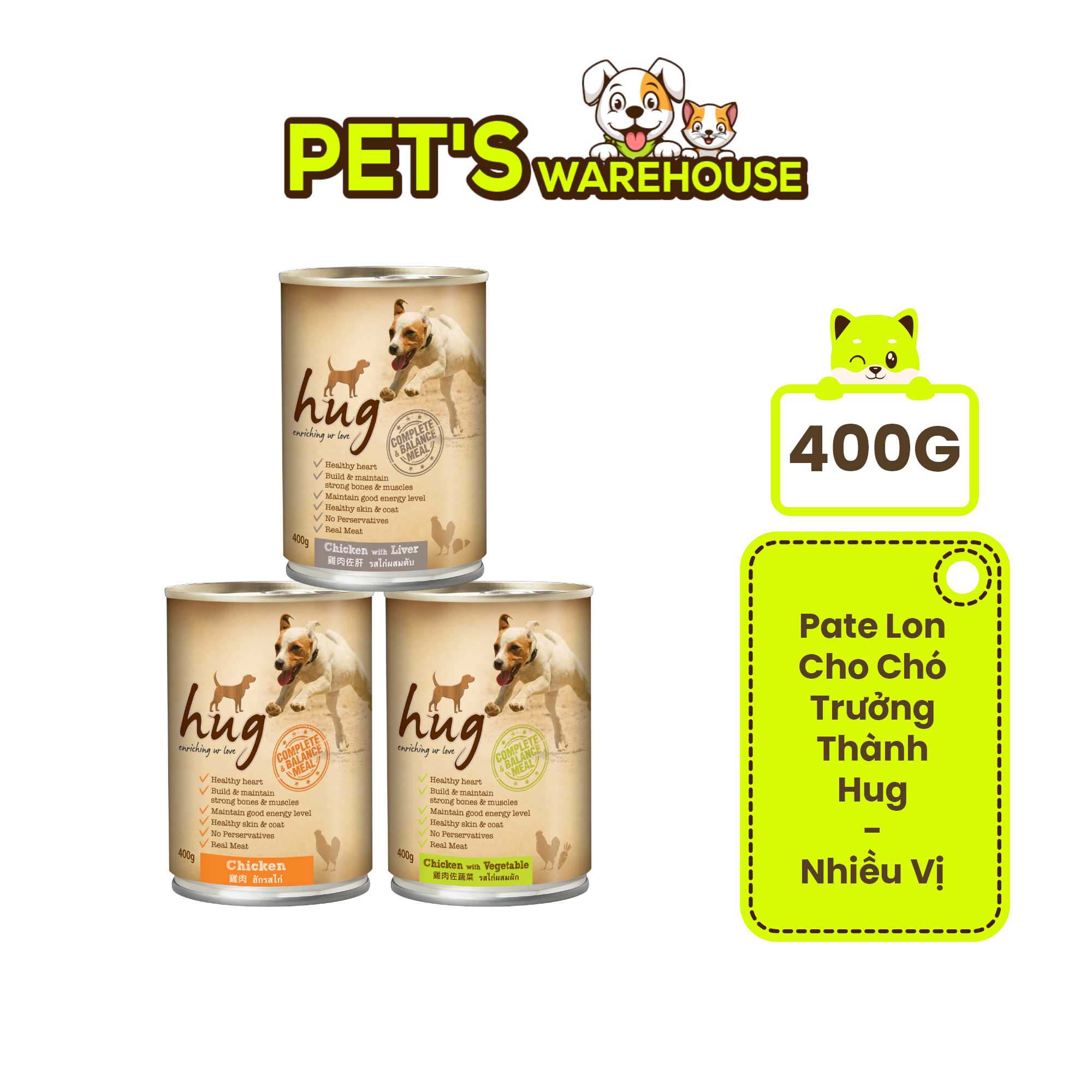Pate Hug Cho Chó Trưởng Thành Từ 1 Tuổi, Nhiều Vị, Lon 400g – Petswarehouse