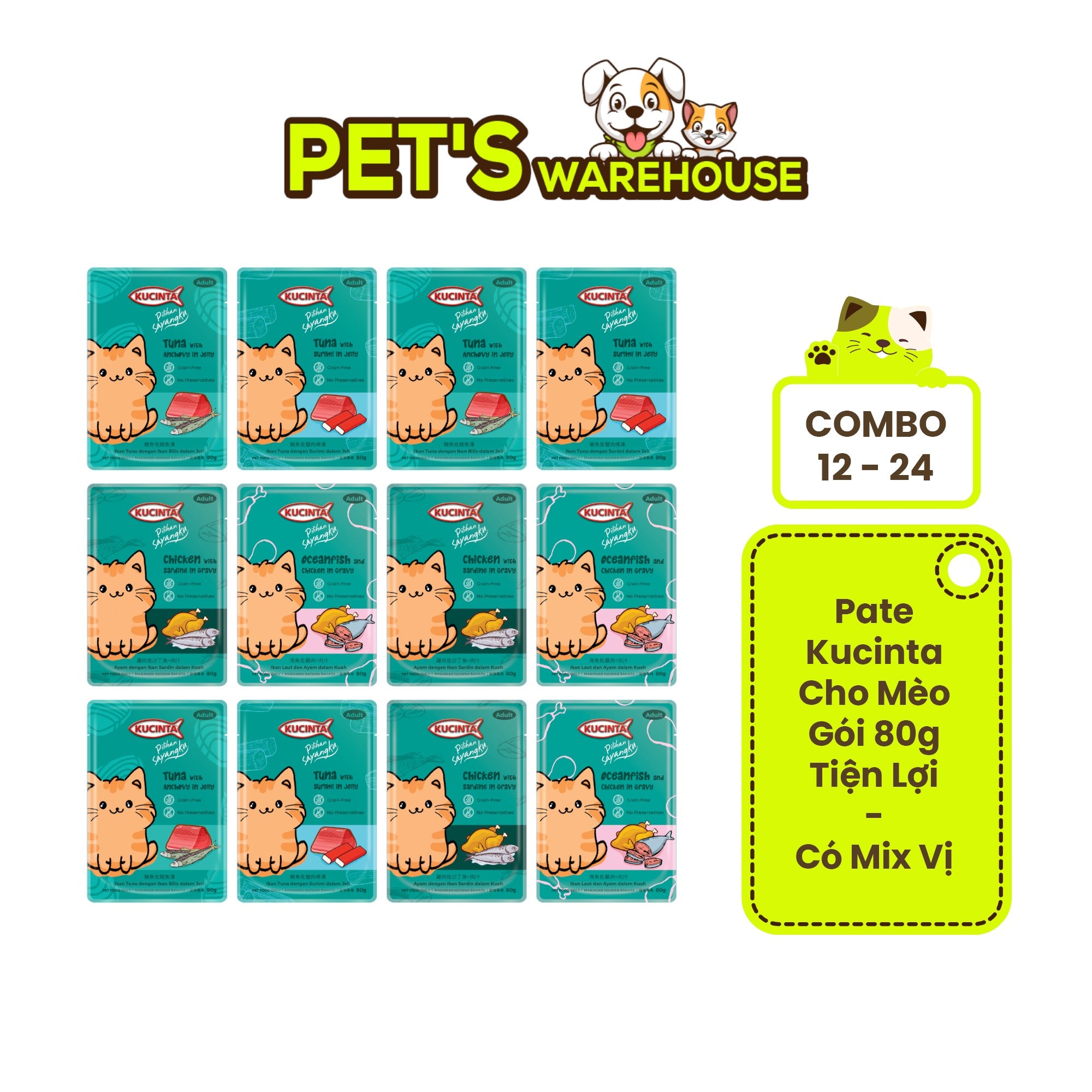 [Combo 12 - 24 Gói] Pate Kucinta Cho MèoTrưởng Thành, Gói 80g ...