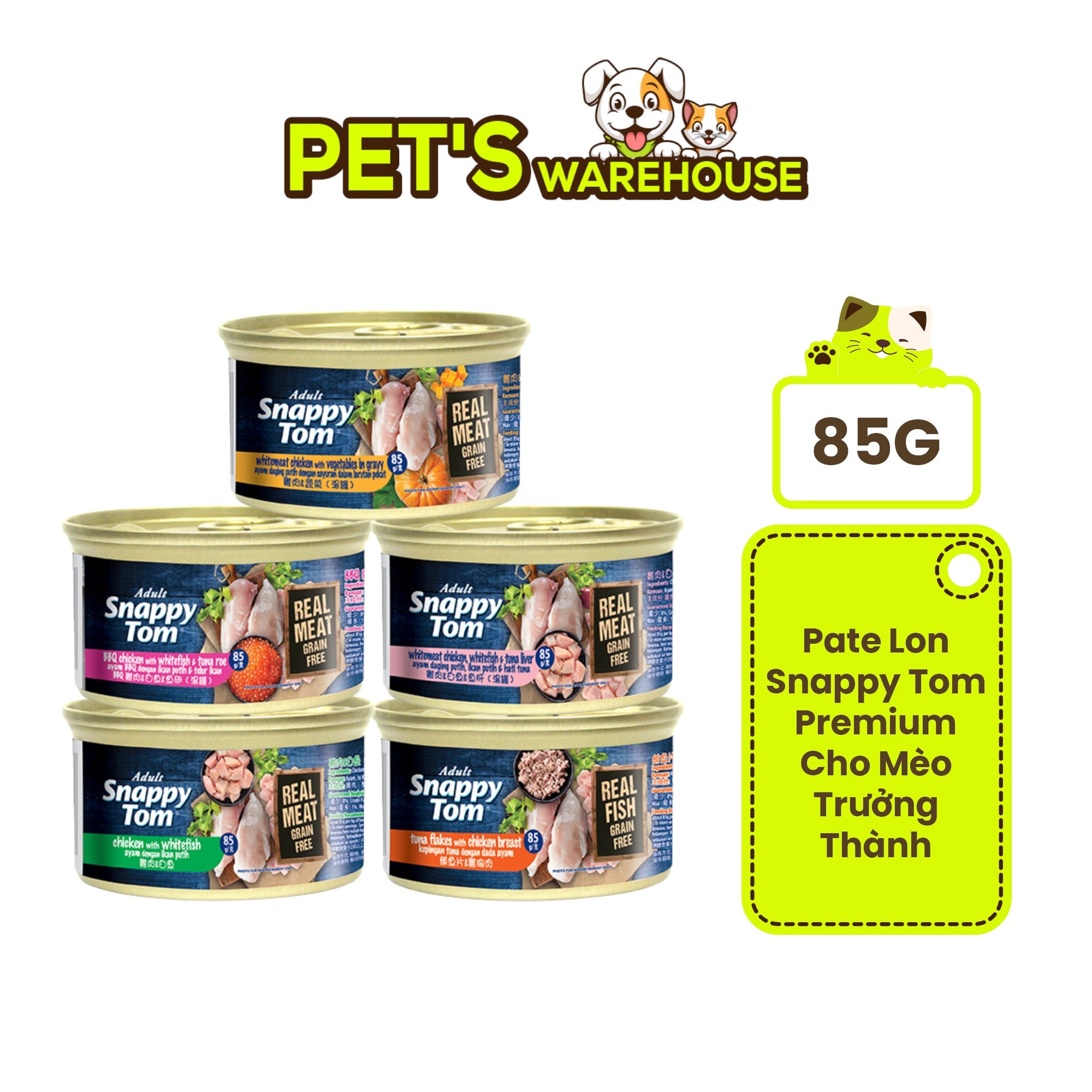 Pate Snappy Tom Premium Cho Mèo Trưởng Thành, Lon 85g – Petswarehouse