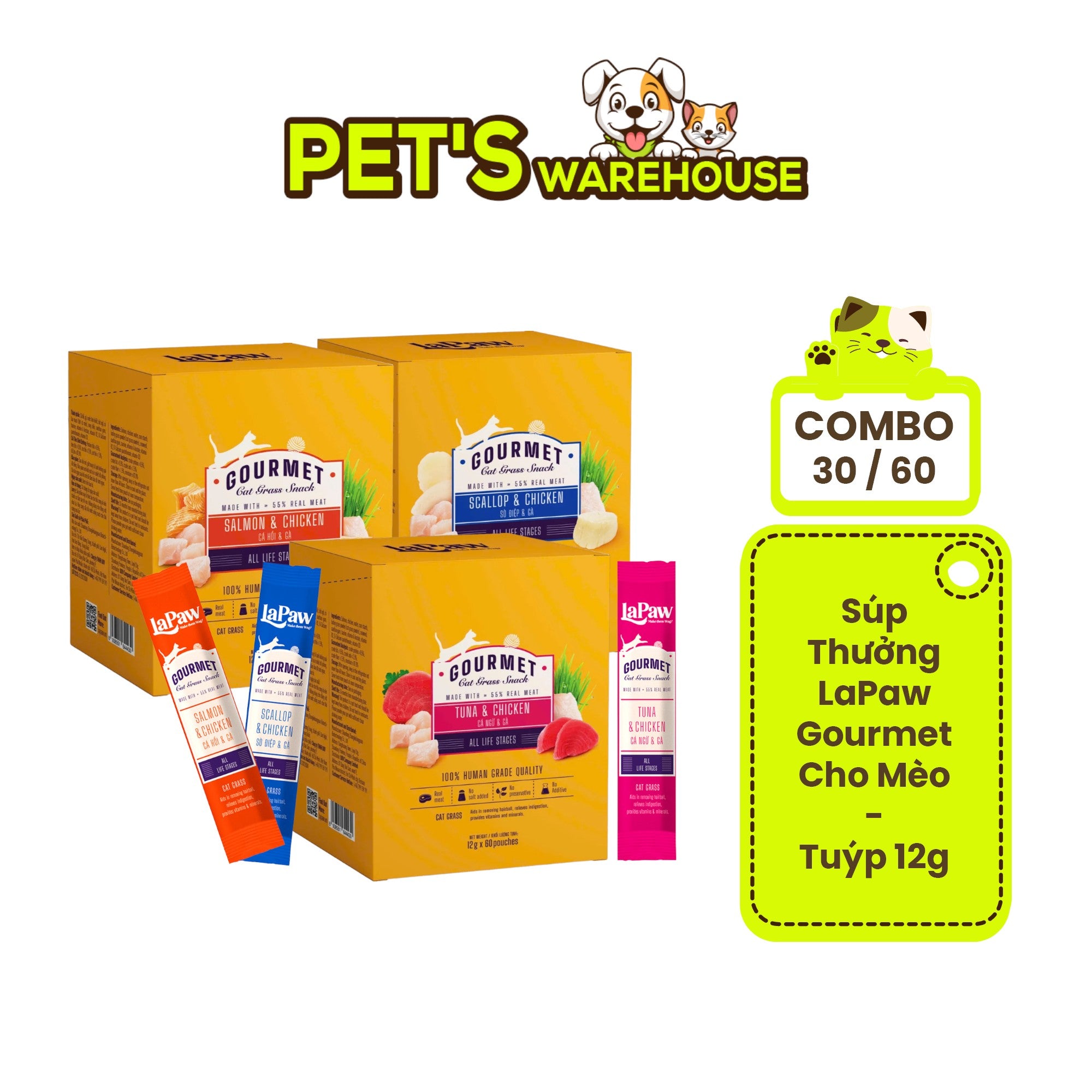 [Combo 30 - 60 Tuýp] Súp Thưởng LaPaw Gourmet Cho Mèo Mọi Lứa Tuổi, Tu ...
