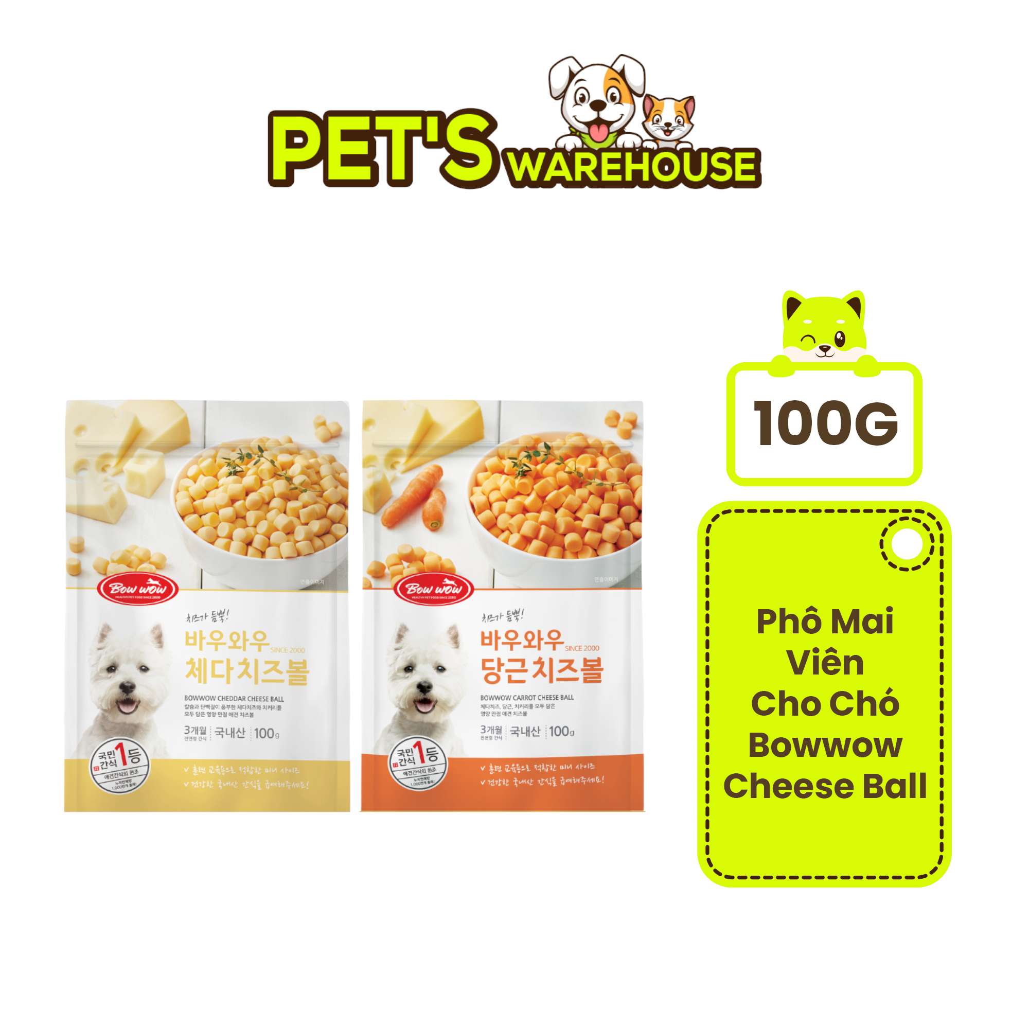 [100G] Snack Bowwow Viên Phô Mai Chó Mọi Lứa Tuổi – Petswarehouse