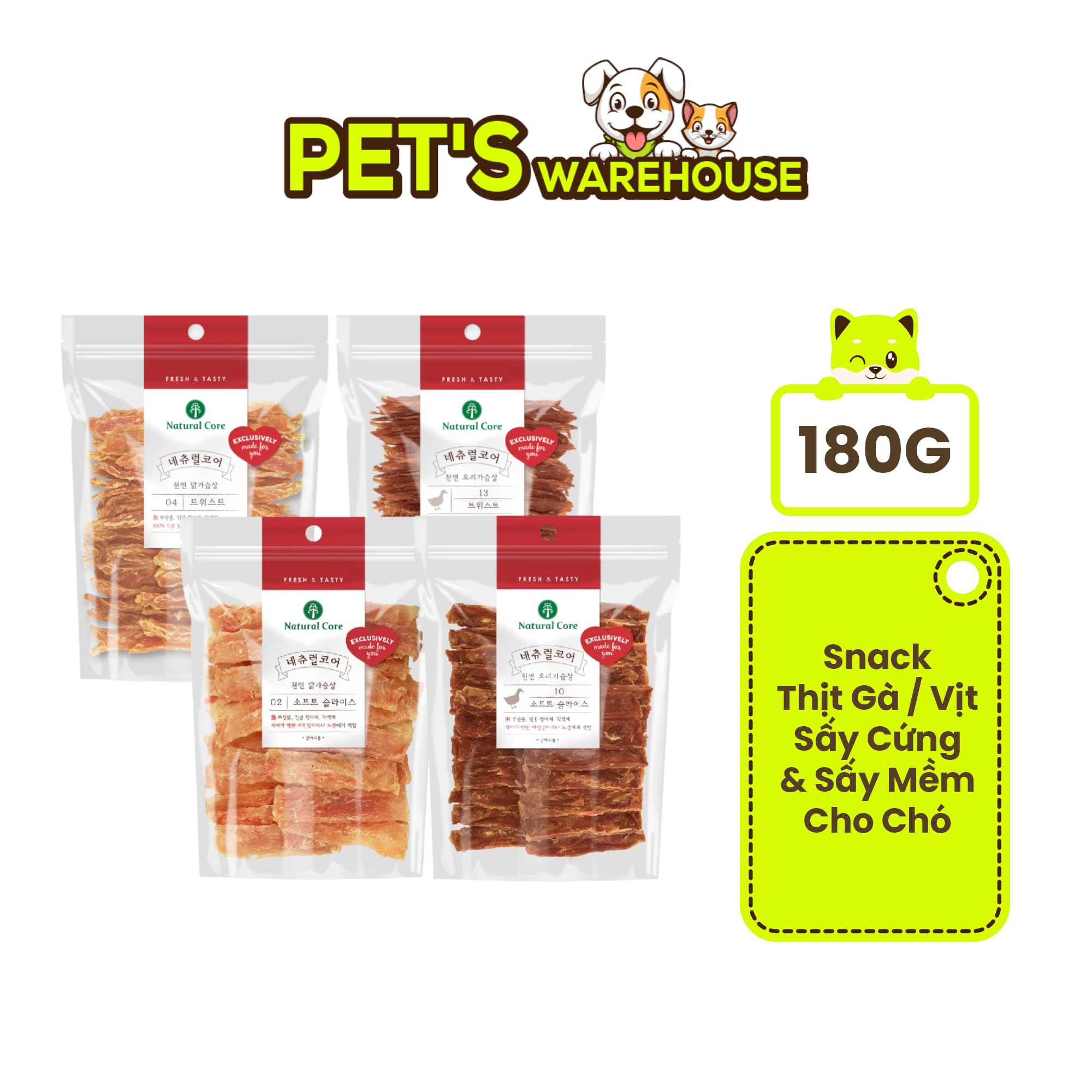 Snack Natural Core Thịt Gà / Vịt Sấy Cứng & Sấy Mềm Cho Chó, 180g ...