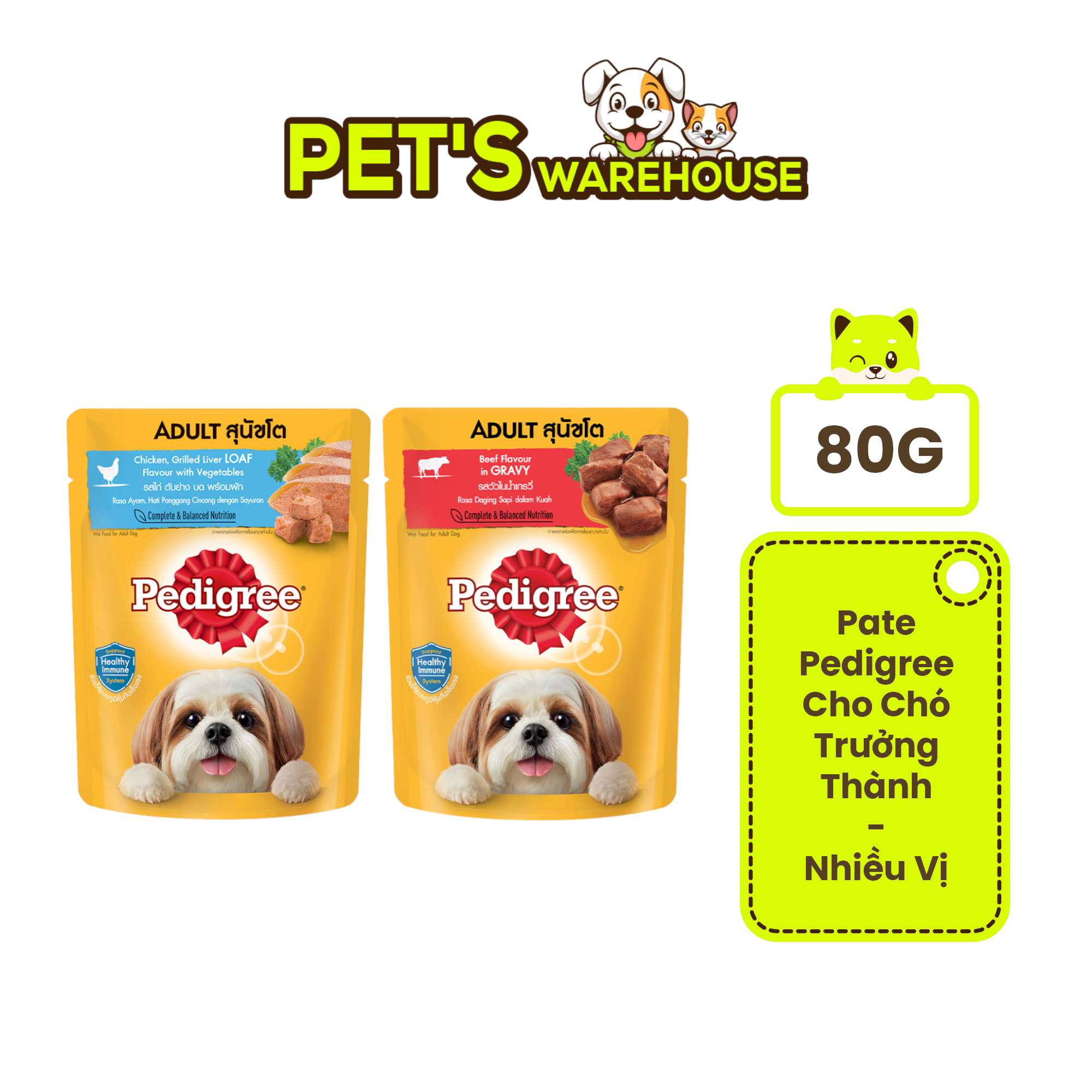 Pate Pedigree Cho Chó Trưởng Thành, Gói 80g, Nhiều Vị – Petswarehouse